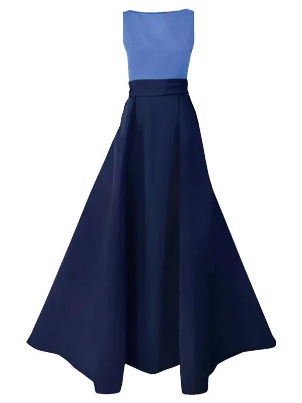 Carolina Herrera Color-blocked Column Gown With Overskirt - Blue
