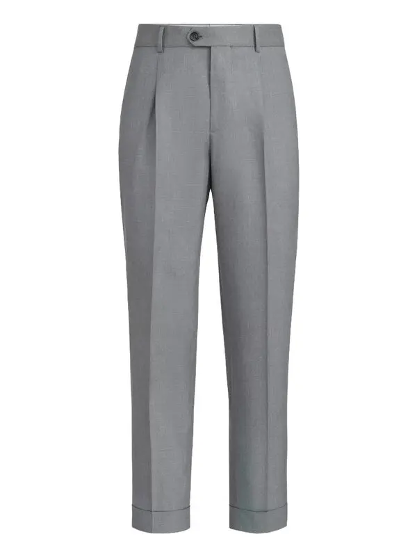 Brunello Cucinelli Virgin-wool And Silk Hopsack Trousers With Pleat - Grey