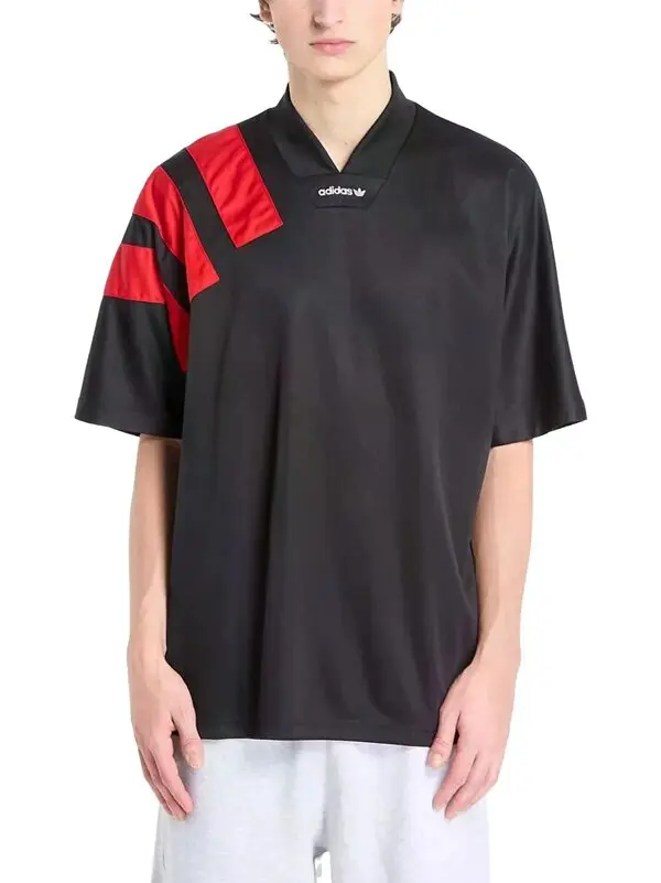 Adidas Short Sleeve V-neck T-shirt With Stripe Detailing - Black