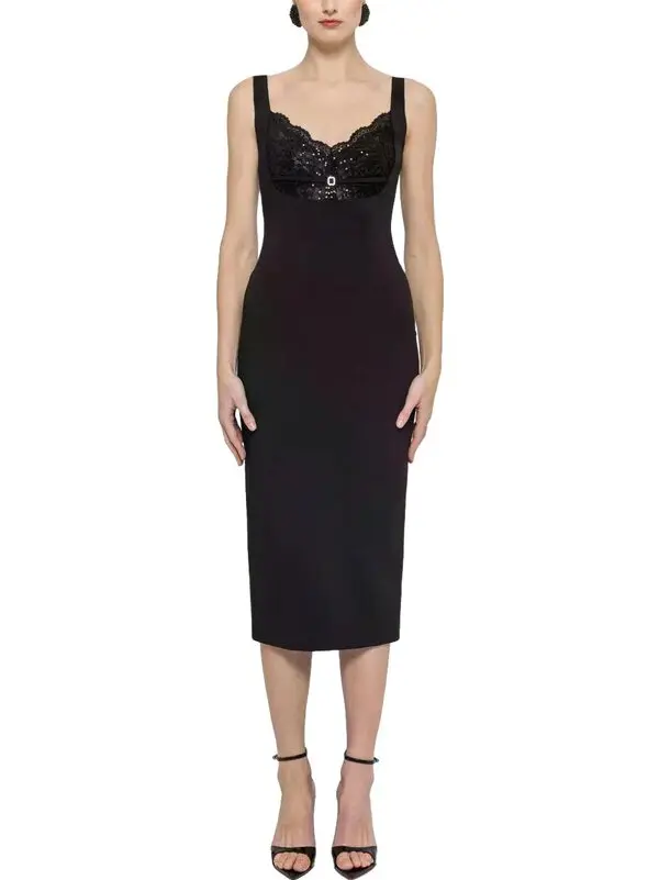 NISSA Lace And Sequin Embellished Midi Dress - Black