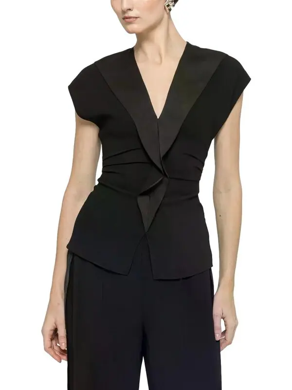 NISSA Ruffled Crepe Blouse - Black