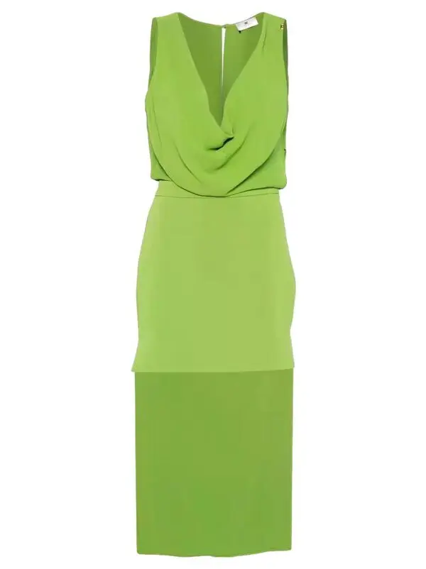 Elisabetta Franchi Sleeveless Asymmetrical Dress With Draped Neckline And Train - Green