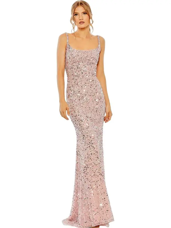 Mac Duggal Petite Sequined Low Back Slip Gown - Pink