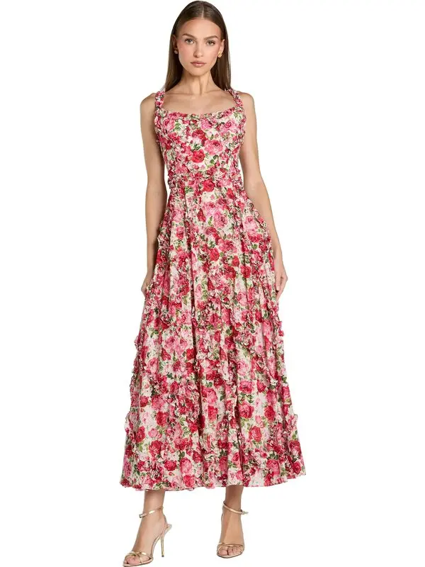 Mac Duggal Petite Ruffle Scoop Neck Floral A-line Dress - Pink