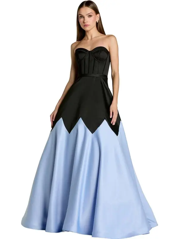 Mac Duggal Strapless Satin Sweetheart Ball Gown - Black Blue