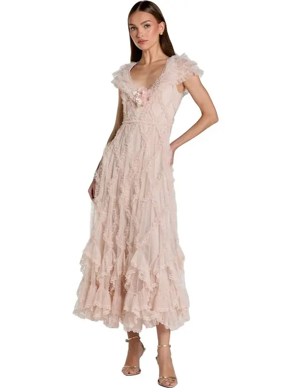 Mac Duggal Petite Ruffle A-line Midi Dress - Blush