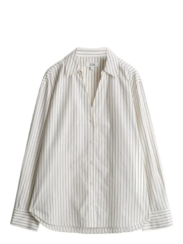 Cos Open-collar Cotton-poplin Shirt - Beige