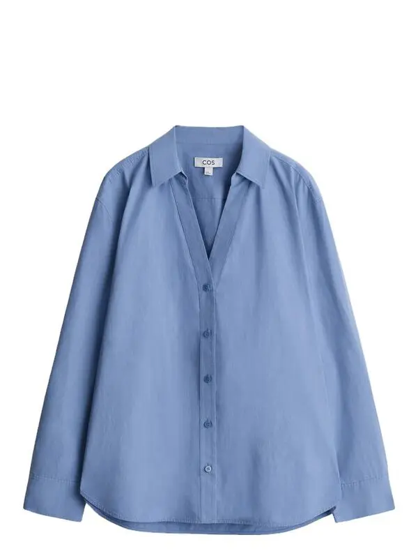 Cos Open-collar Cotton-poplin Shirt - Blue