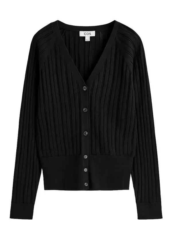 Cos Pointelle-knit Cotton Cardigan - Black
