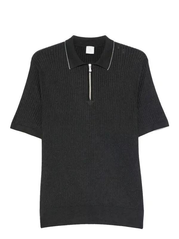 Eleventy Half-zip Ribbed Polo Shirt - Black