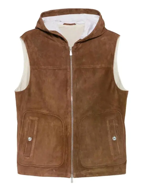 Eleventy Hooded Suede Gilet - Brown