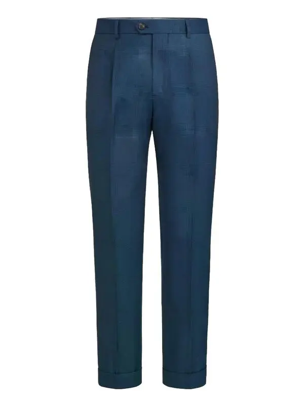 Brunello Cucinelli Virgin Wool Prince Of Wales Pleated Trousers - Blue