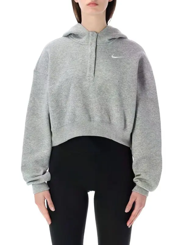 Nike Button Crop Hoodie - Grey