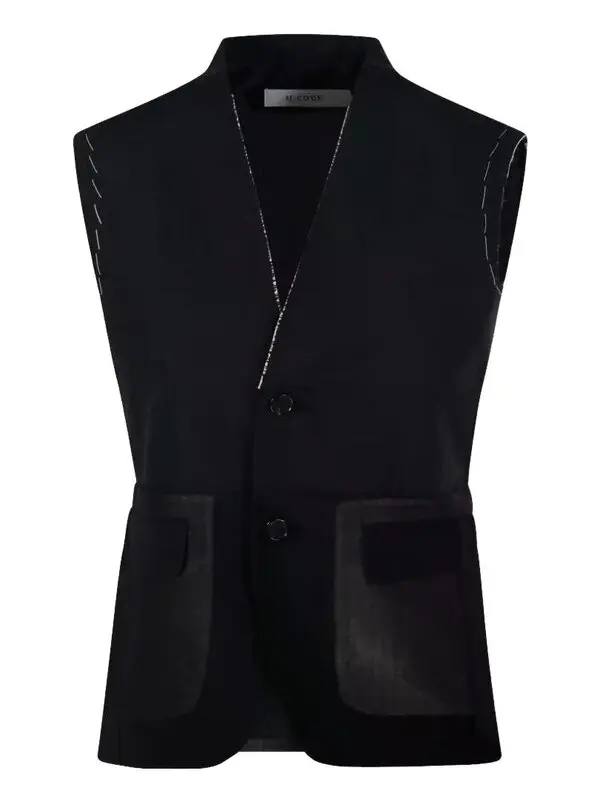 RE CODE Button Flap Pocket Waistcoat - Black