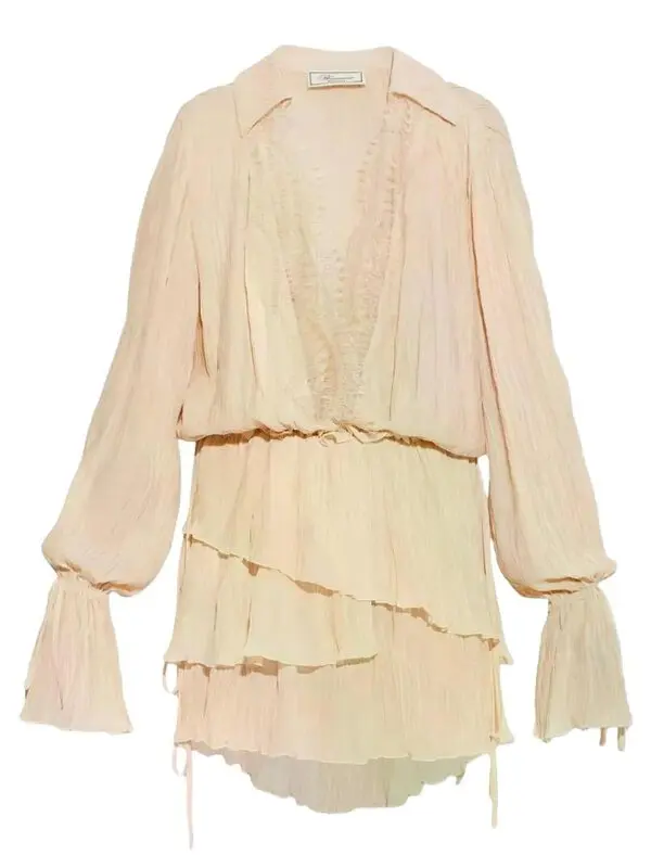 Blumarine V-neck Ruffled Mini Dress - Neutrals