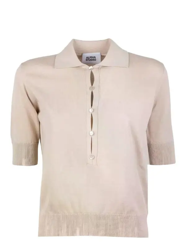 Alpha Studio Button Polo Top - Neutrals