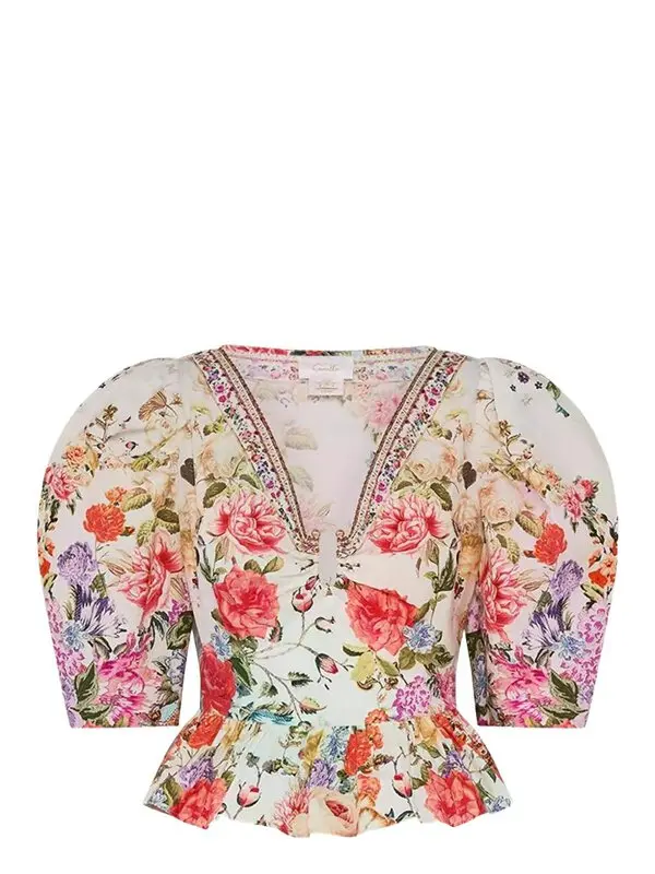 Camilla Floral Print Puff-sleeve Blouse - White
