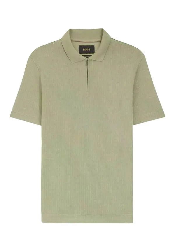 BOSS Half-zip Textured Polo Shirt - Neutrals