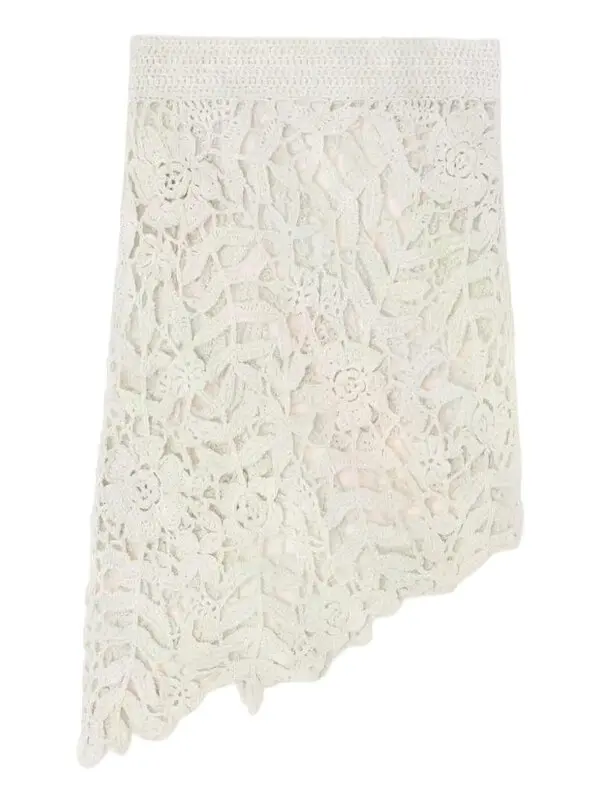 GANNI Floral Crochet Knit Asymmetric Skirt - Neutrals