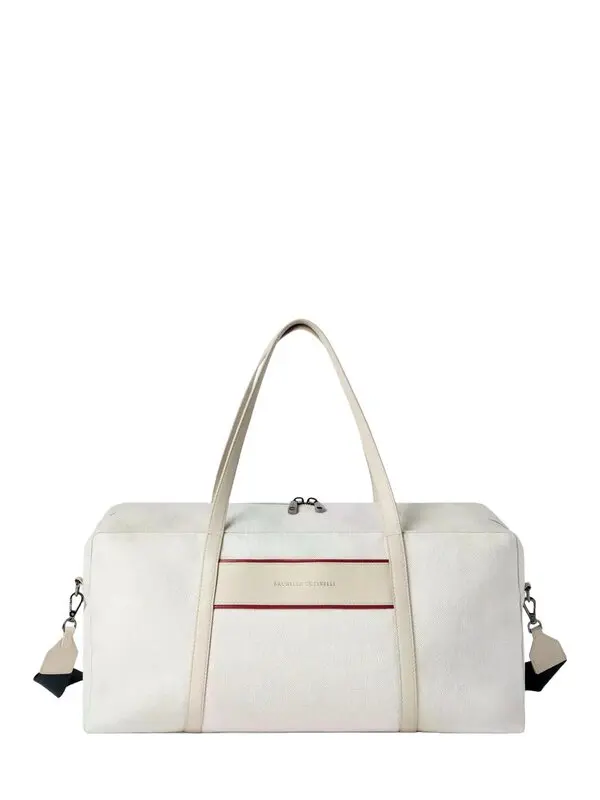 Brunello Cucinelli Cotton And Linen Canvas Duffle Bag With Logo - Neutrals
