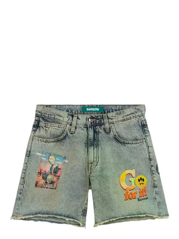 BARROW Graphic Frayed Shorts - Blue