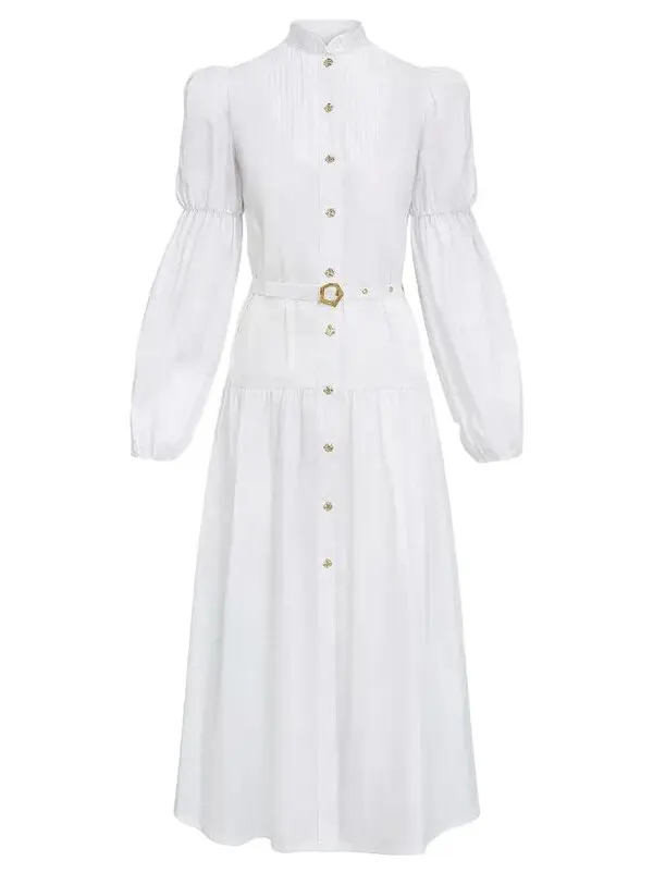VIOLANTE NESSI Derain Long-sleeve Belted Dress - White