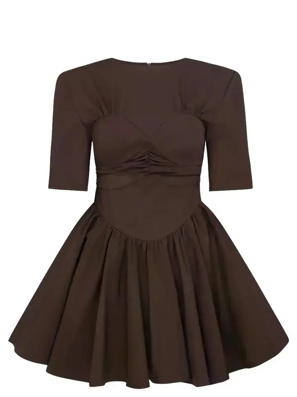 VIOLANTE NESSI Short-sleeve Pleated Mini Dress - Brown