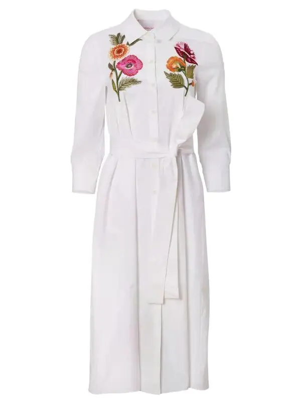 Carolina Herrera Embroidered Shirt Dress With Belt - White