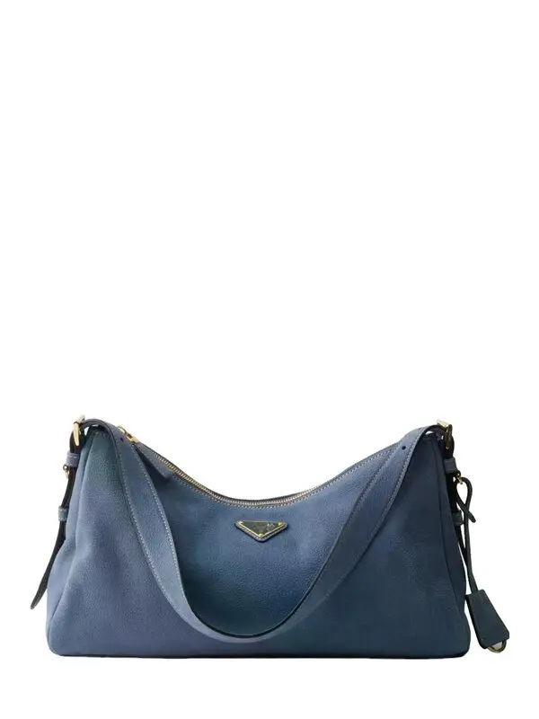 Prada Aimée Large Nubuck Leather Shoulder Bag - Blue