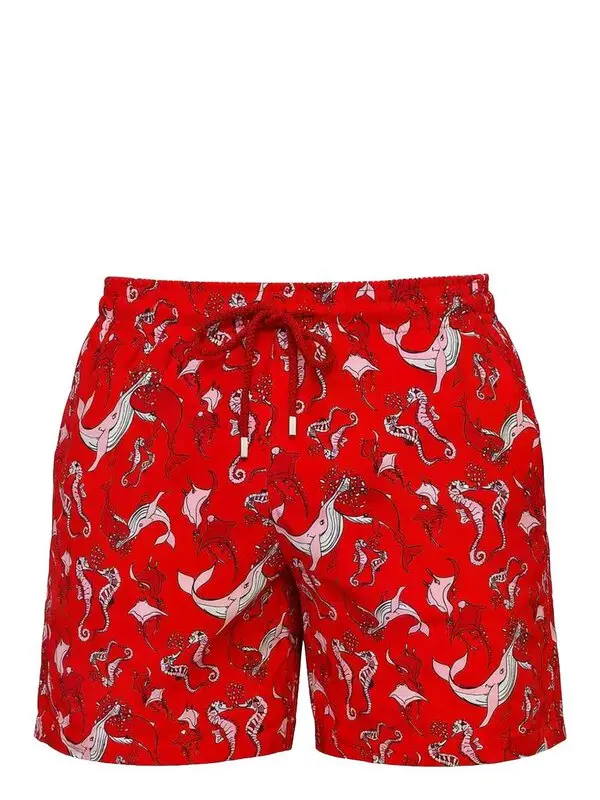 Vilebrequin Animal-print Drawstring Swim Shorts - Red