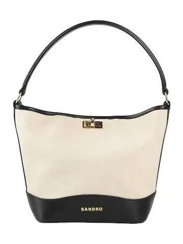 Sandro Handbag In Cotton And Cowhide - Beige