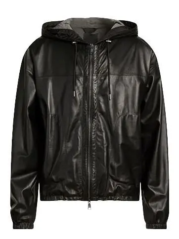 Add Ovine Leather Hooded Jacket - Black