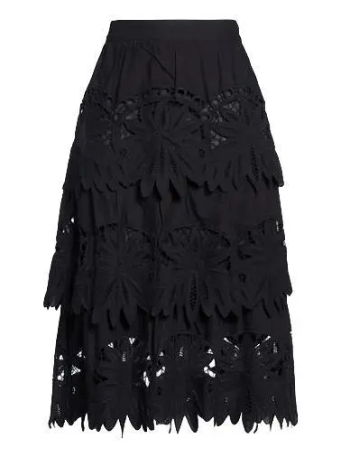 Farm Rio Daisy Embroidered Midi Skirt - Black