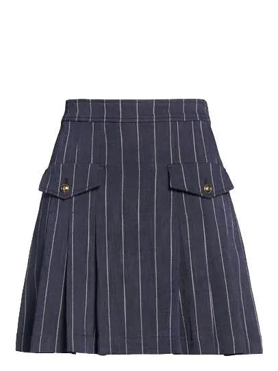 Sandro Mini Skirt In Striped Weave With Decorative Pockets - Navy