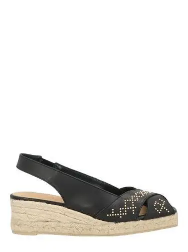 CastaÑer Leather Espadrille Wedge Sandals - Black