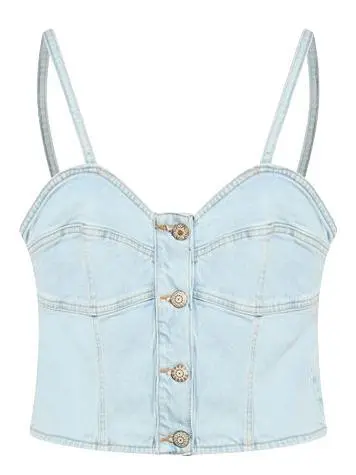 VICOLO Crop Denim Top - Blue