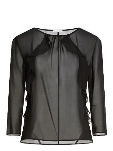 Patrizia Pepe Ruched Georgette Top - Black