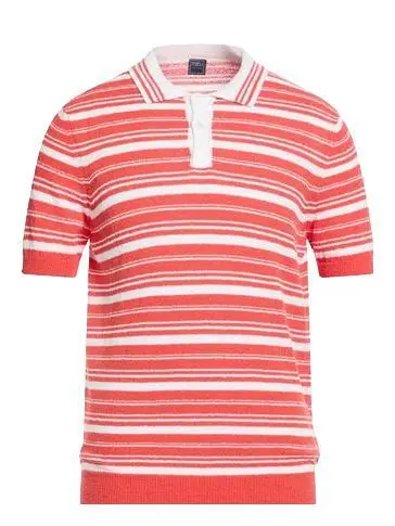 Fedeli Striped Knit Polo - Tomato Red