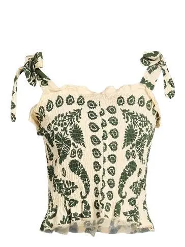 Sandro Paisley Print Shirred Viscose Cropped Top - Ivory