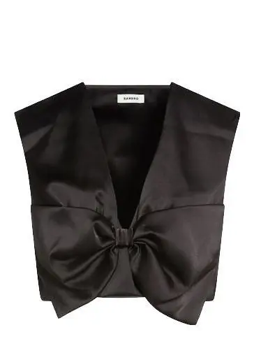 Sandro Top In Satin With Bow Detail - Black