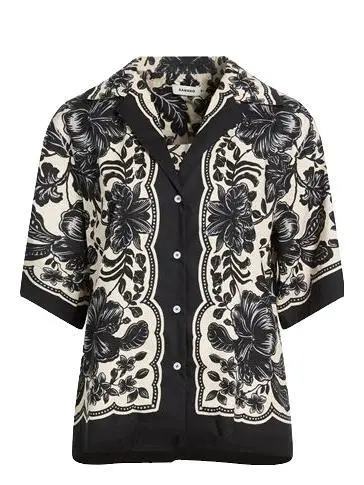 Sandro Woven Floral Print Shirt - Black