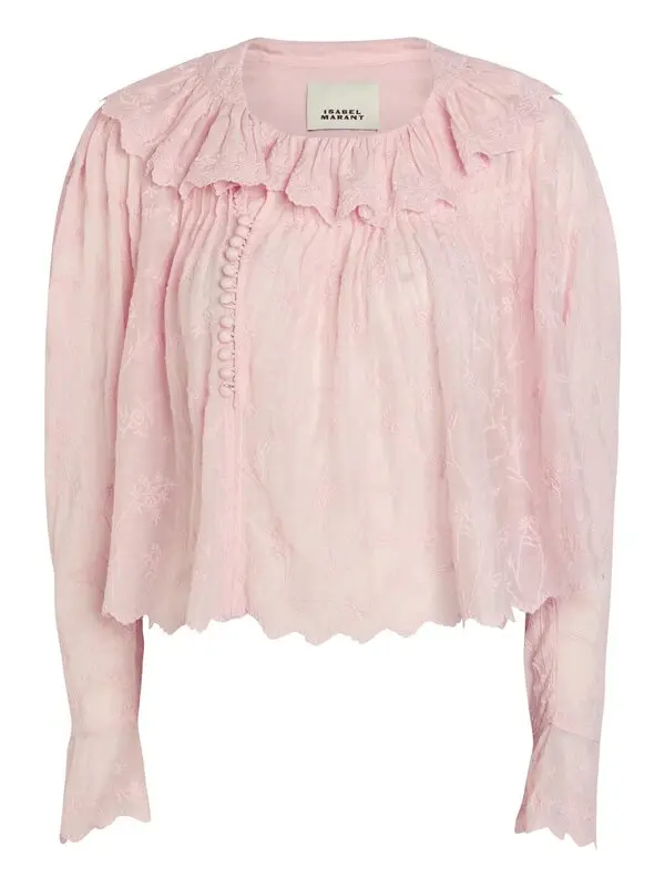 Isabel Marant Zelly Embroidered Cotton-blend Blouse - Pink