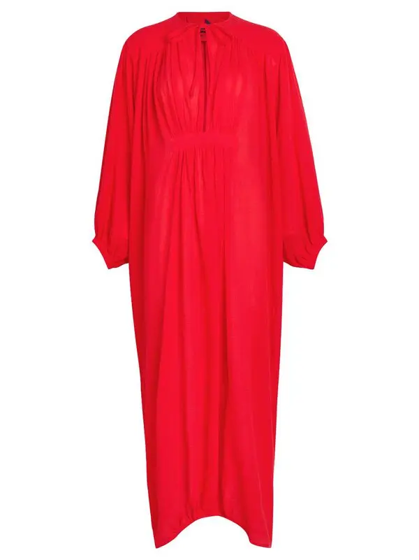 LES VACANCES D'IRINA Pleated Cotton Midi Dress - Red
