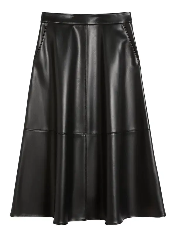 Max Mara Faux Leather Flared Midi Skirt - Black