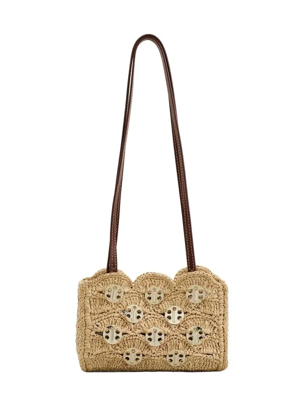 Rabanne Raffia Shoulder Bag - Natural / Light Gold