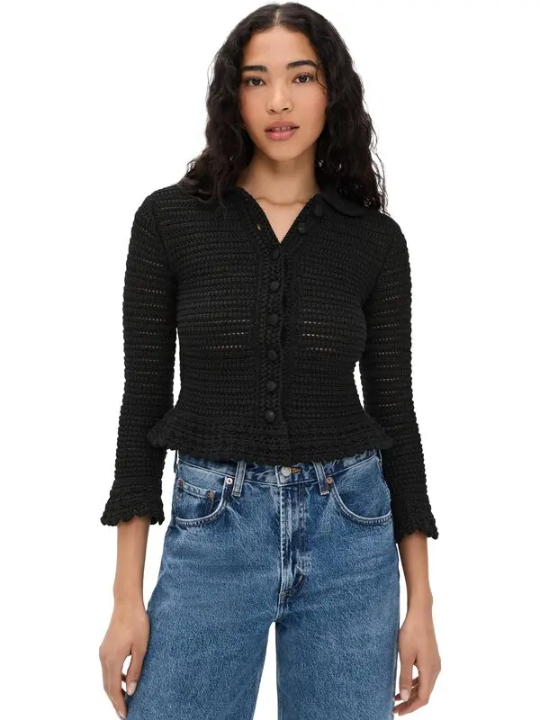 Madewell Pointelle Knit Peplum Cardigan - Jet Black