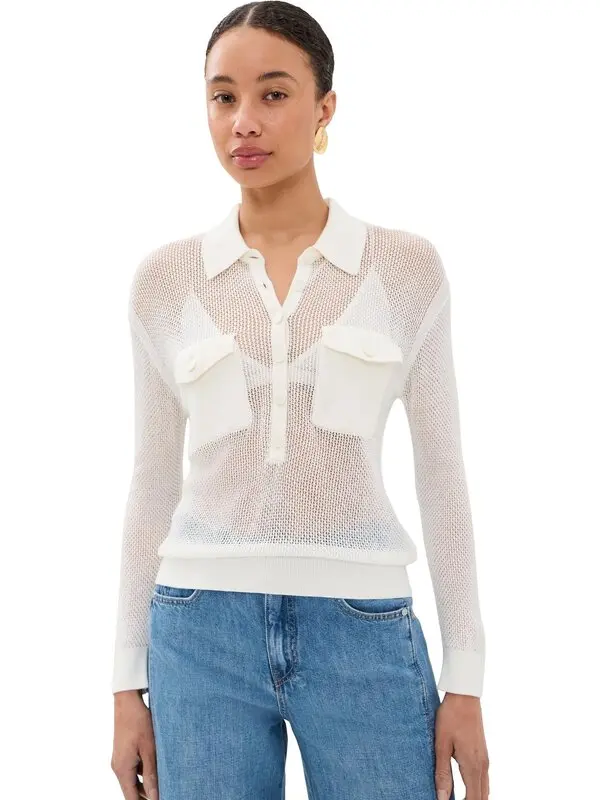 L'Agence Carine Pointelle Collared Sweater - Ivory