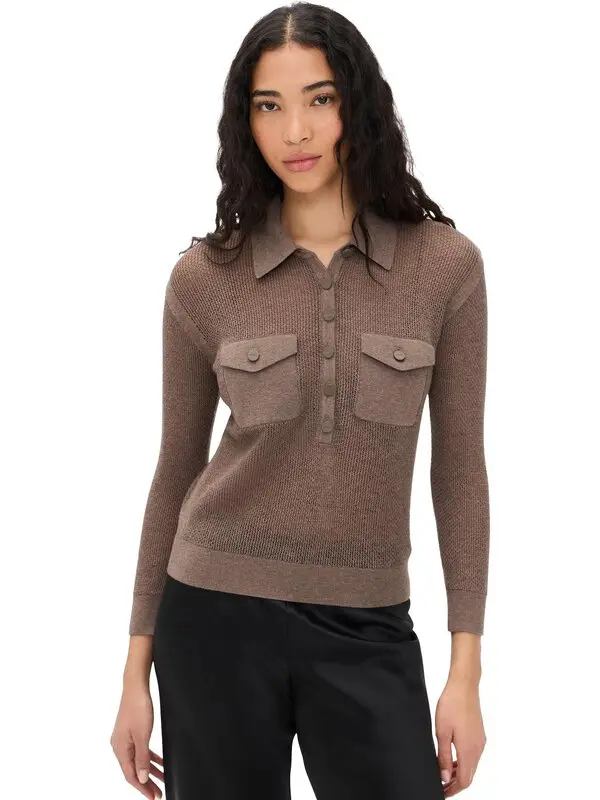 L'Agence Carine Pointelle Collared Sweater - Mushroom