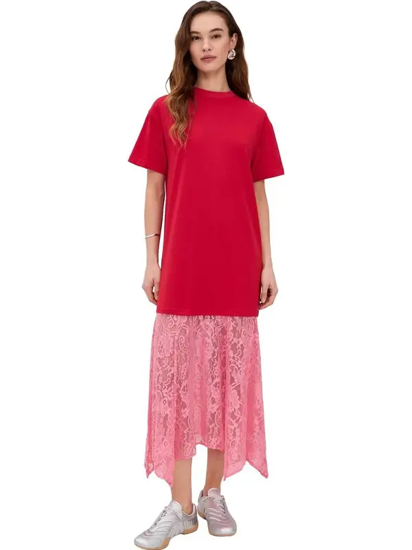 NEVER FULLY DRESSED Cara T-shirt Dress - Red & Pink