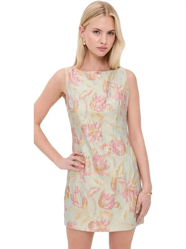 Staud Mimi Floral Brocade Jacquard Mini Dress - Botanica Aloe